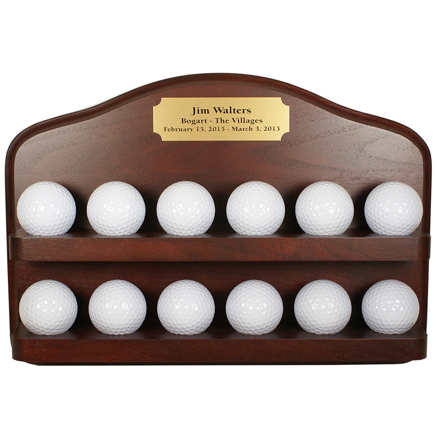Golf Ball Display With Engraved Plate | Holds 12 Golf Balls | Solid ...