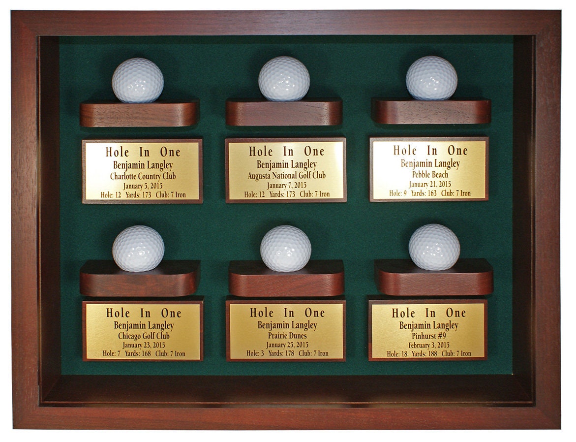 Six Golf Holes-in-one Ball Shadow Box Display ~ Cherry Finish ...