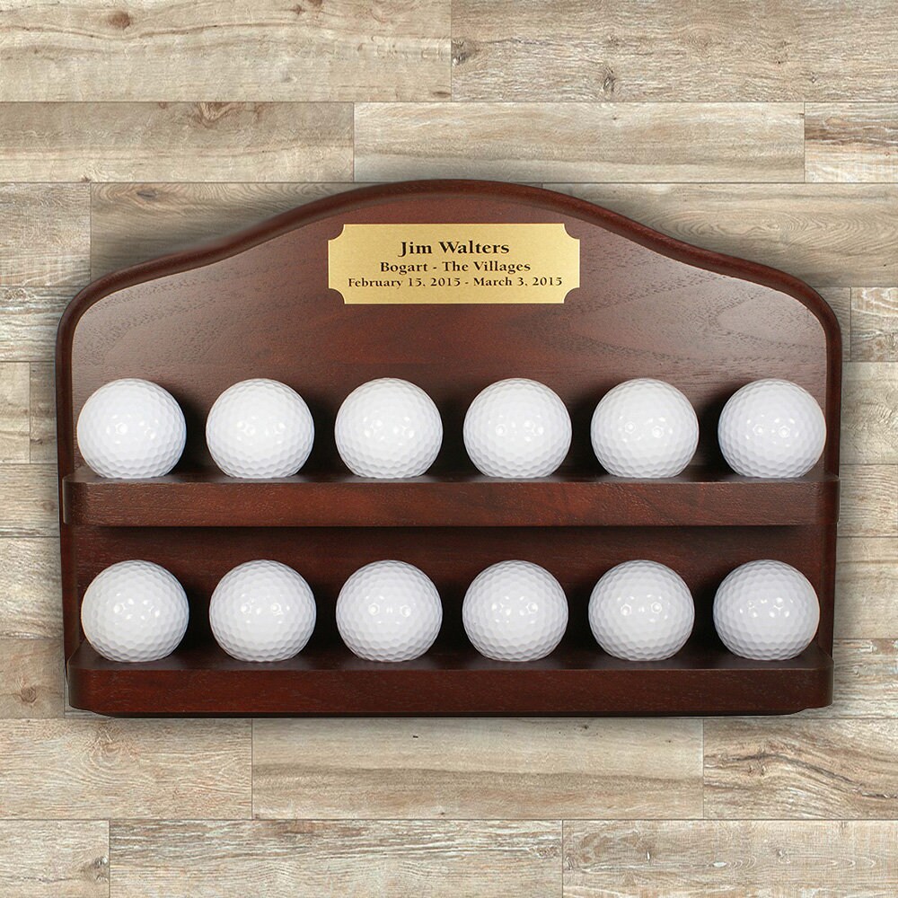 Golf Ball Display With Engraved Plate | Holds 12 Golf Balls | Solid ...