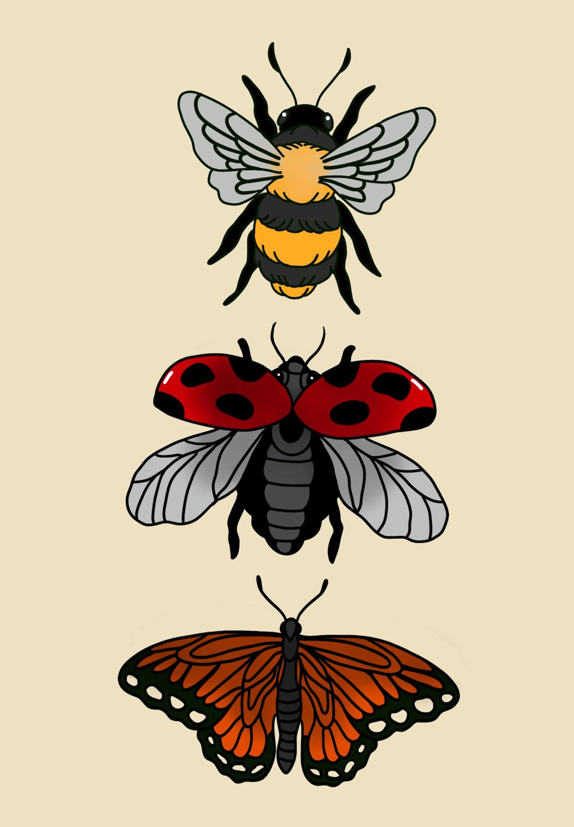 Bugs Art Print, Traditional Tattoo Art, Traditional Tattoo Art Print ...