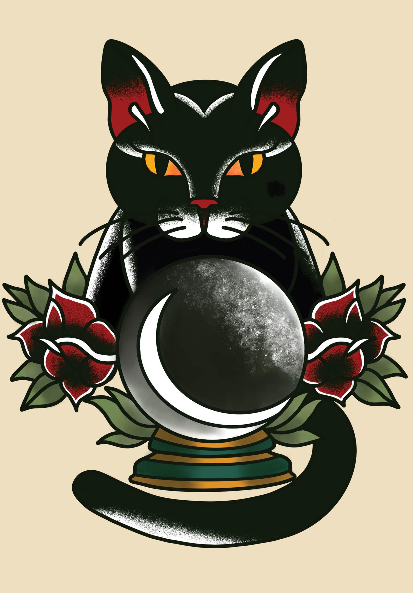 Black Cat Tattoo Flash Sheet, Tattoo Flash Art Print, Art Print, Black ...