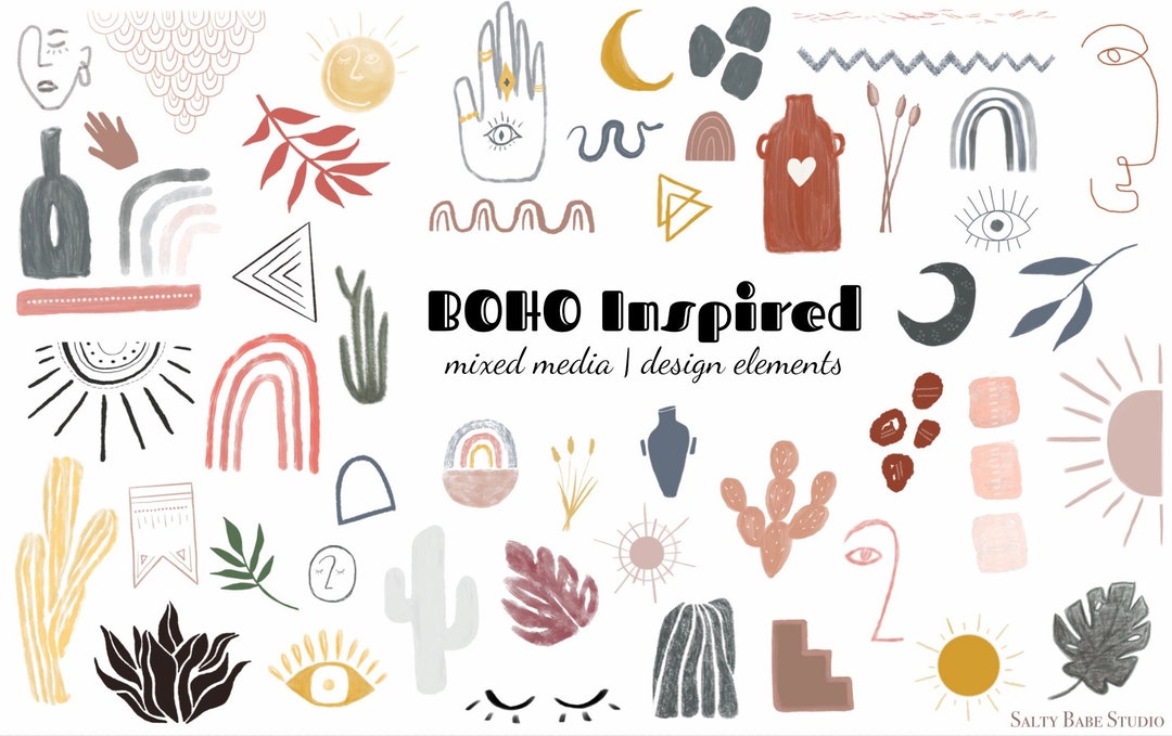 Boho Inspired Clip Art + Design Elements | Digital Stickers, Digital ...