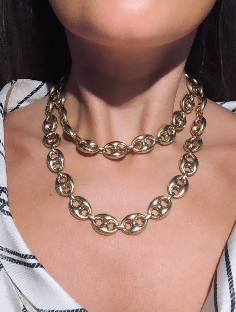 14K Gold Solid Link Chain Necklace - Etsy