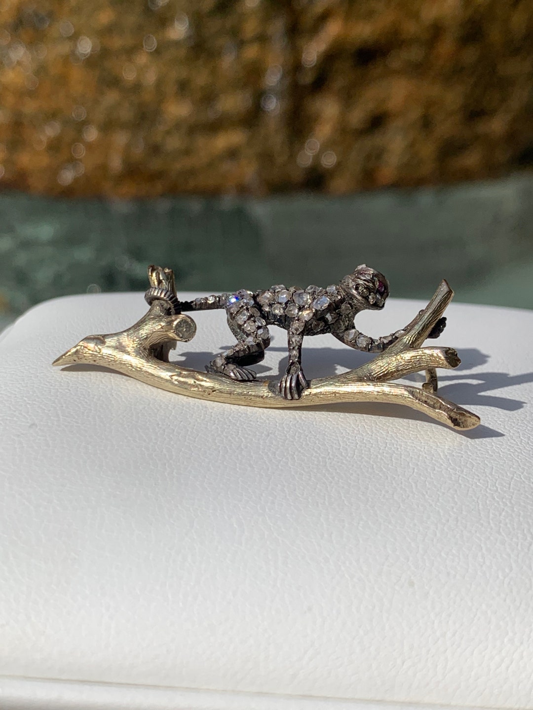 Victorian Diamond Monkey Brooch 14k Gold, Silver & Rose Cut Diamonds - Etsy
