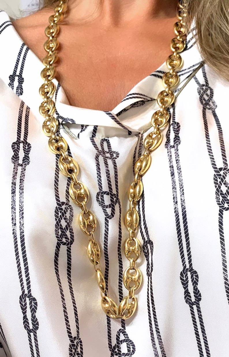 14K Gold Solid Link Chain Necklace - Etsy