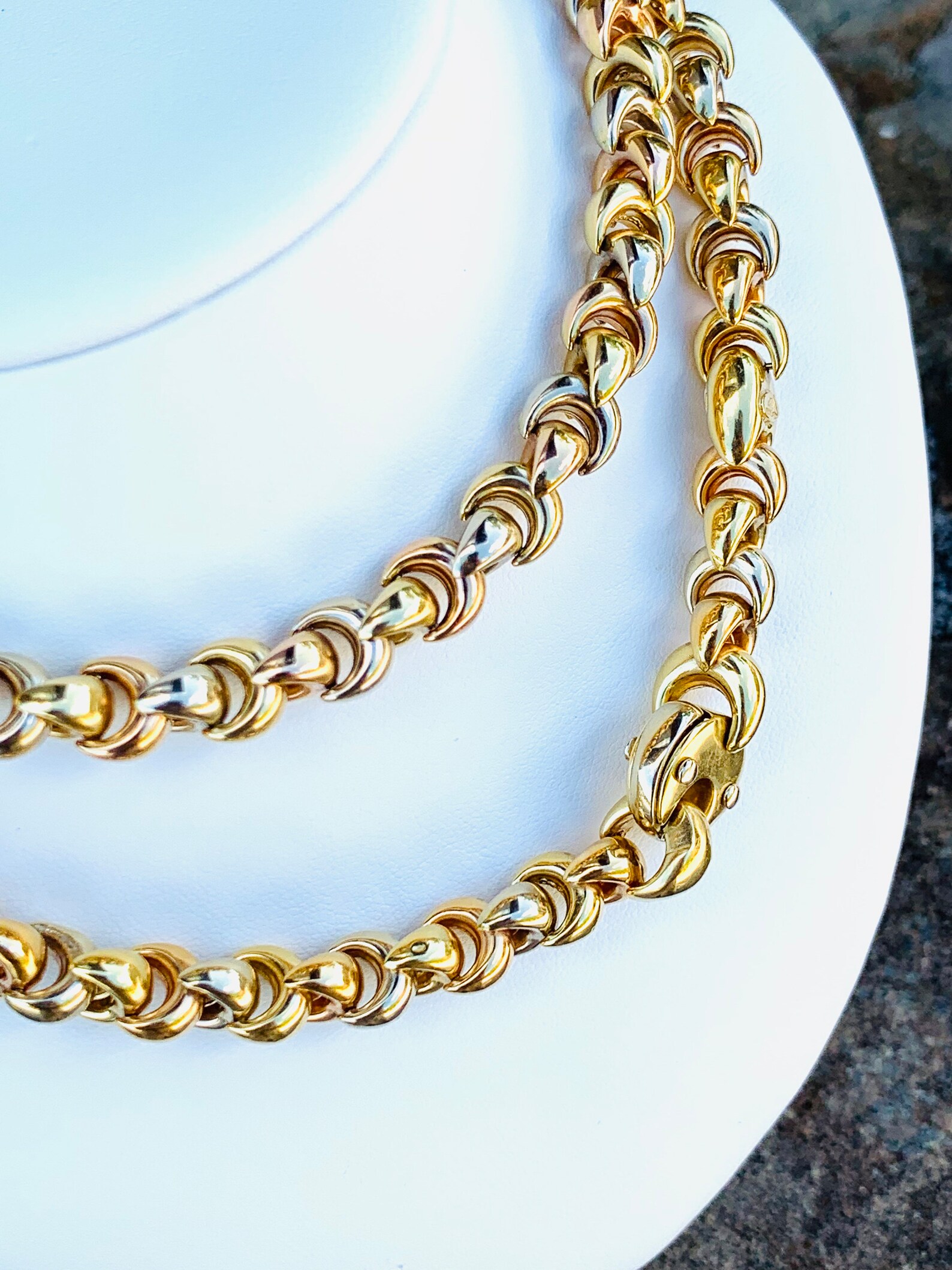27” Designer MTM 18k Tricolor Half Moon Link Chain Necklace - Etsy