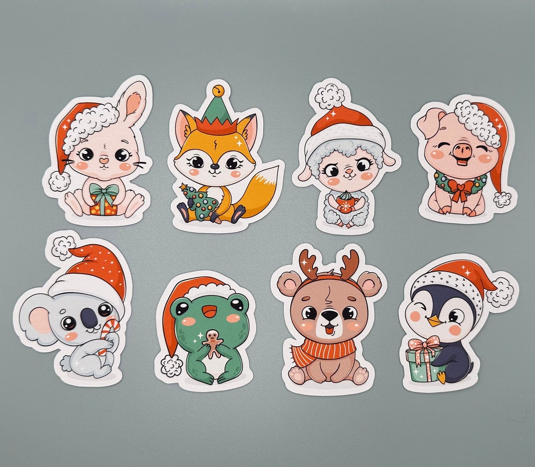 Cute Christmas Animal Stickers Set of 8 Perfect for Planners, Bullet ...