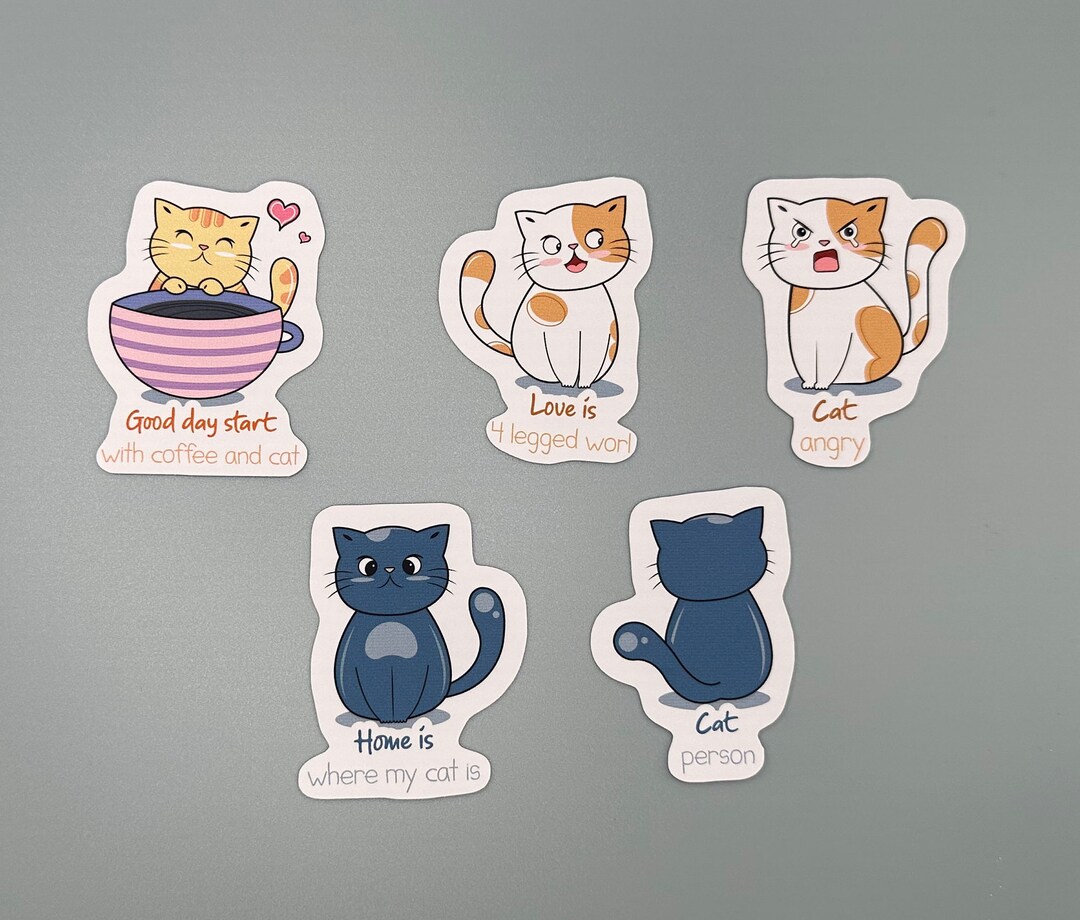 Cute Funny Cat Stickers Set of 5 Perfect for Planners, Bullet Journals ...