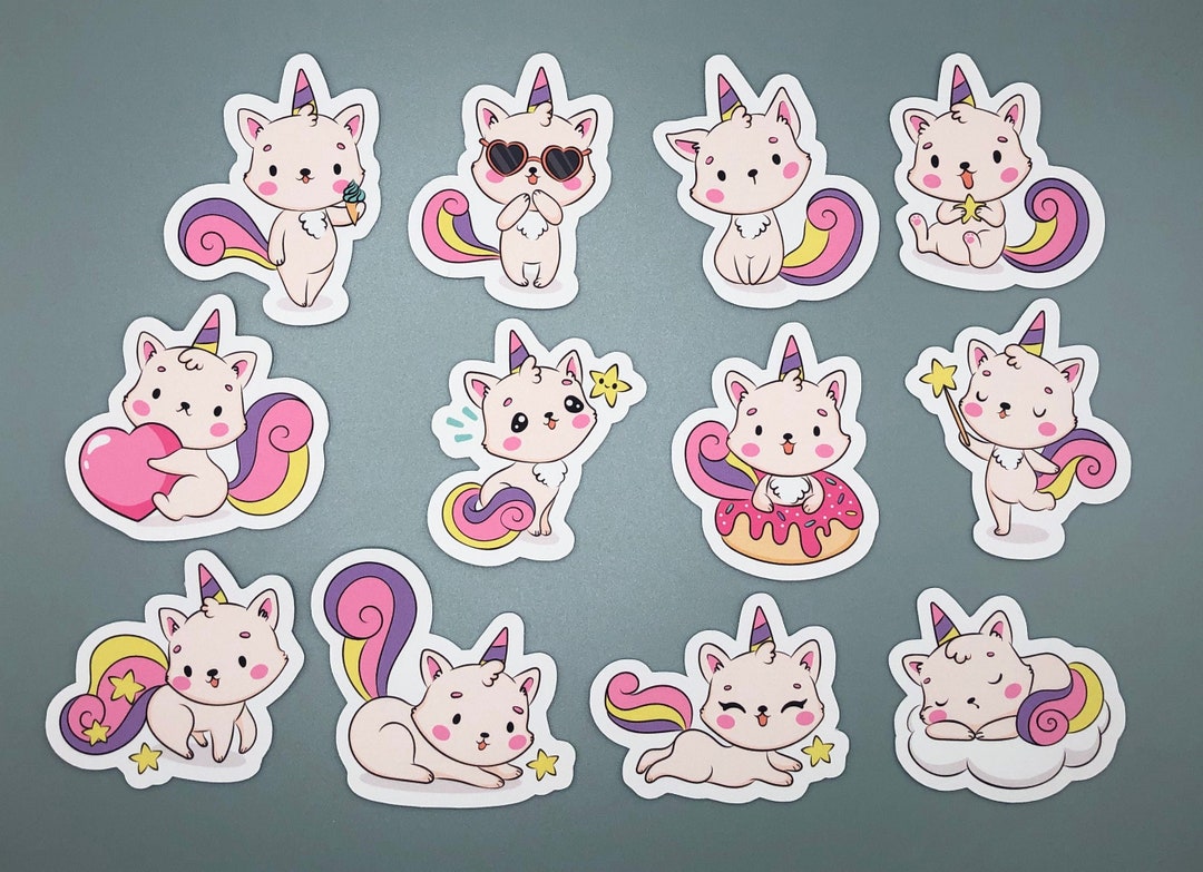 Cute Unicorn Cat Stickers - Set of 12 | Perfect for Planners, Bullet ...