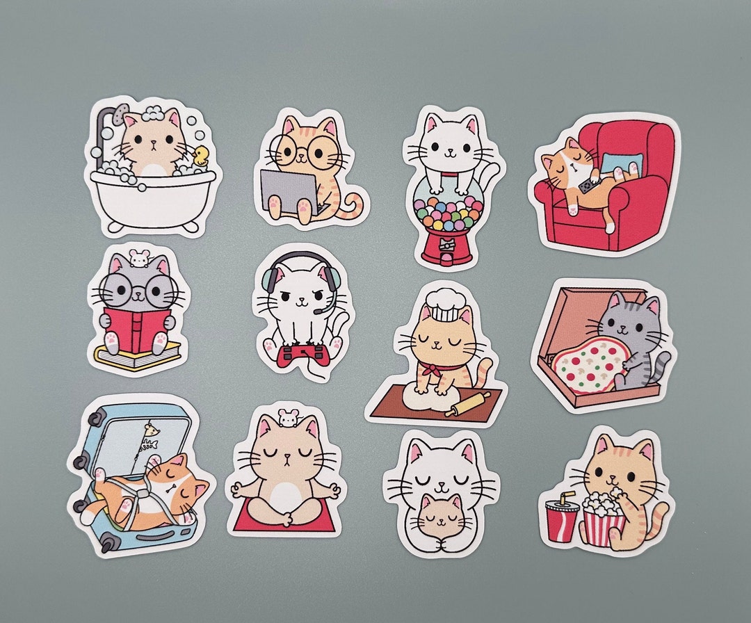 Cute Everyday Cat Stickers - Set of 12 | Perfect for Planners, Bullet ...