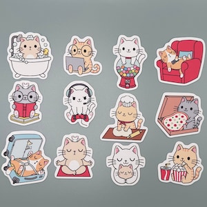Cute Everyday Cat Stickers - Set of 12 | Perfect for Planners, Bullet ...