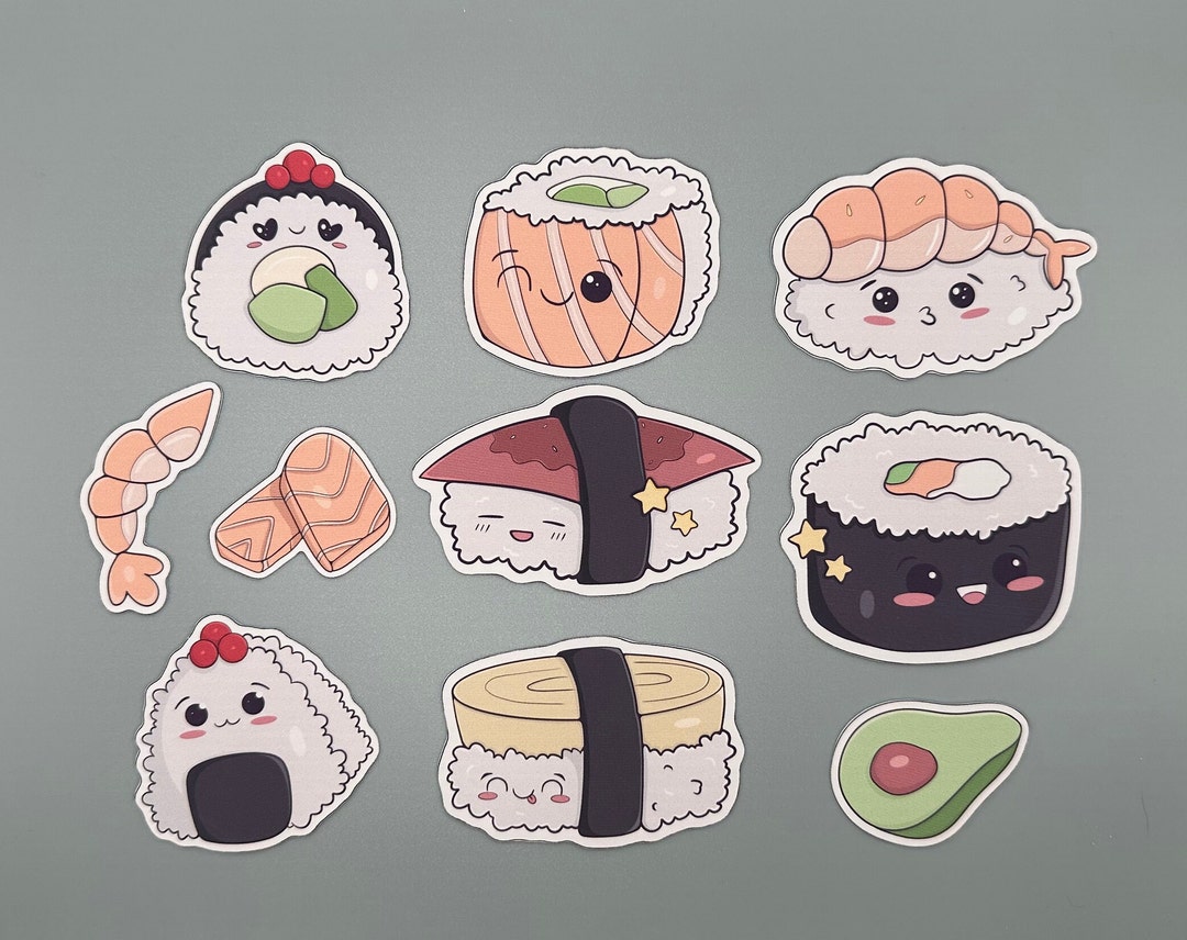 Cute Sushi Stickers Set of 10 Perfect for Planners, Bullet Journals ...