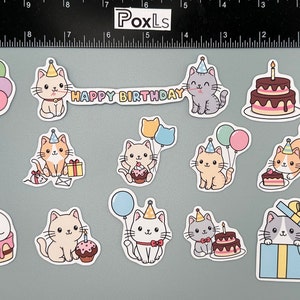 Funny Cute Birthday Cat Stickers Set of 12 Perfect for Planners, Bullet ...