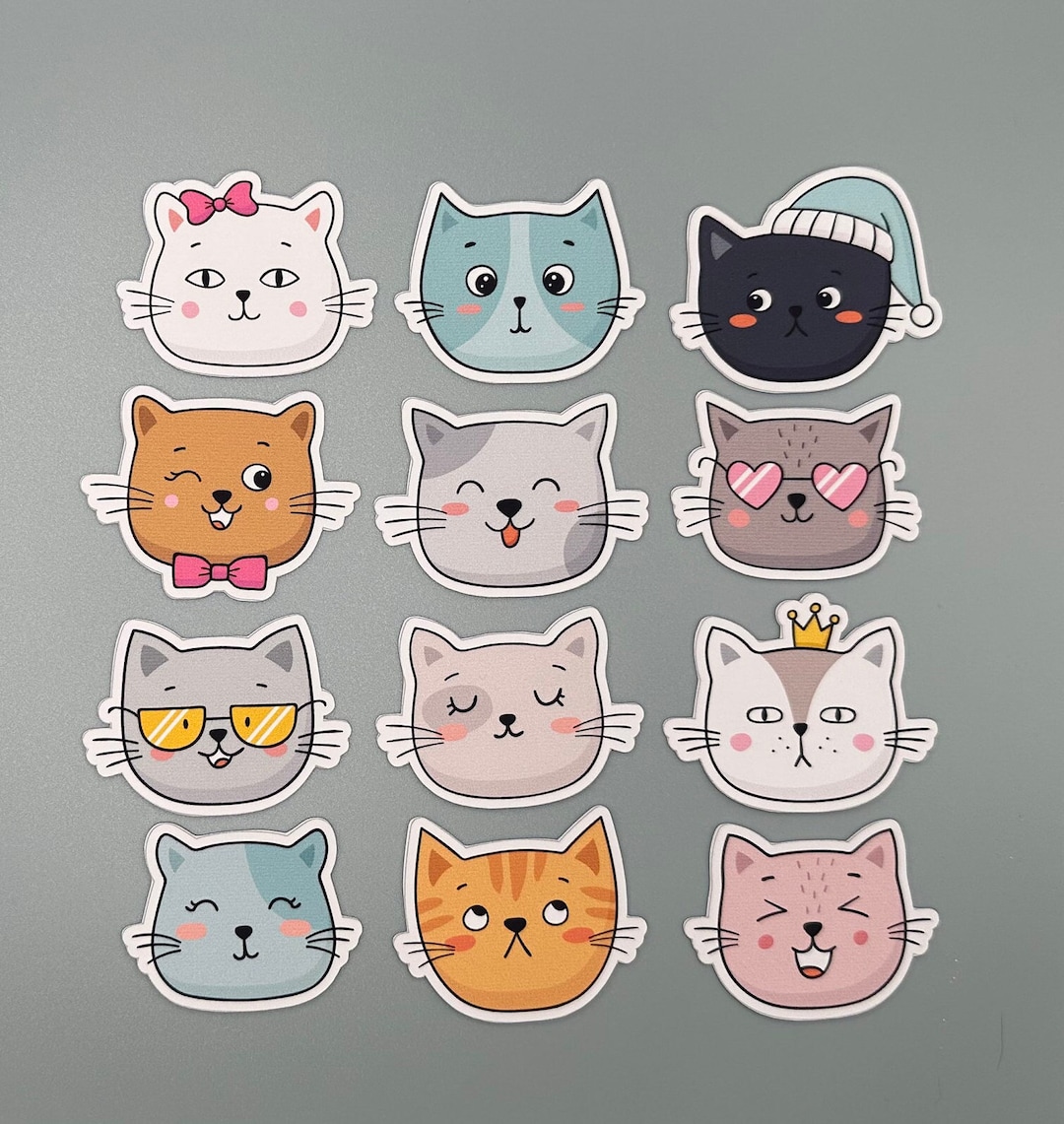 Cute Cat Faces Stickers - Set of 12 | Perfect for Planners, Bullet ...