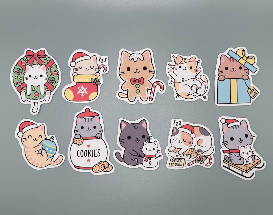 Cute Christmas Cat Stickers - Set of 10 | Perfect for Planners, Bullet ...
