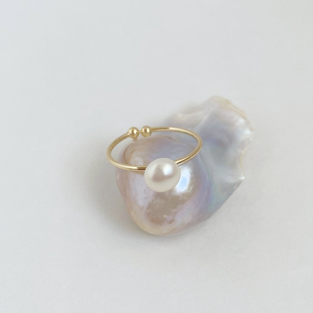 Simple Pearl Ring: Elegant Thin Ring, Minimal Stackable Pearl Ring Gold ...