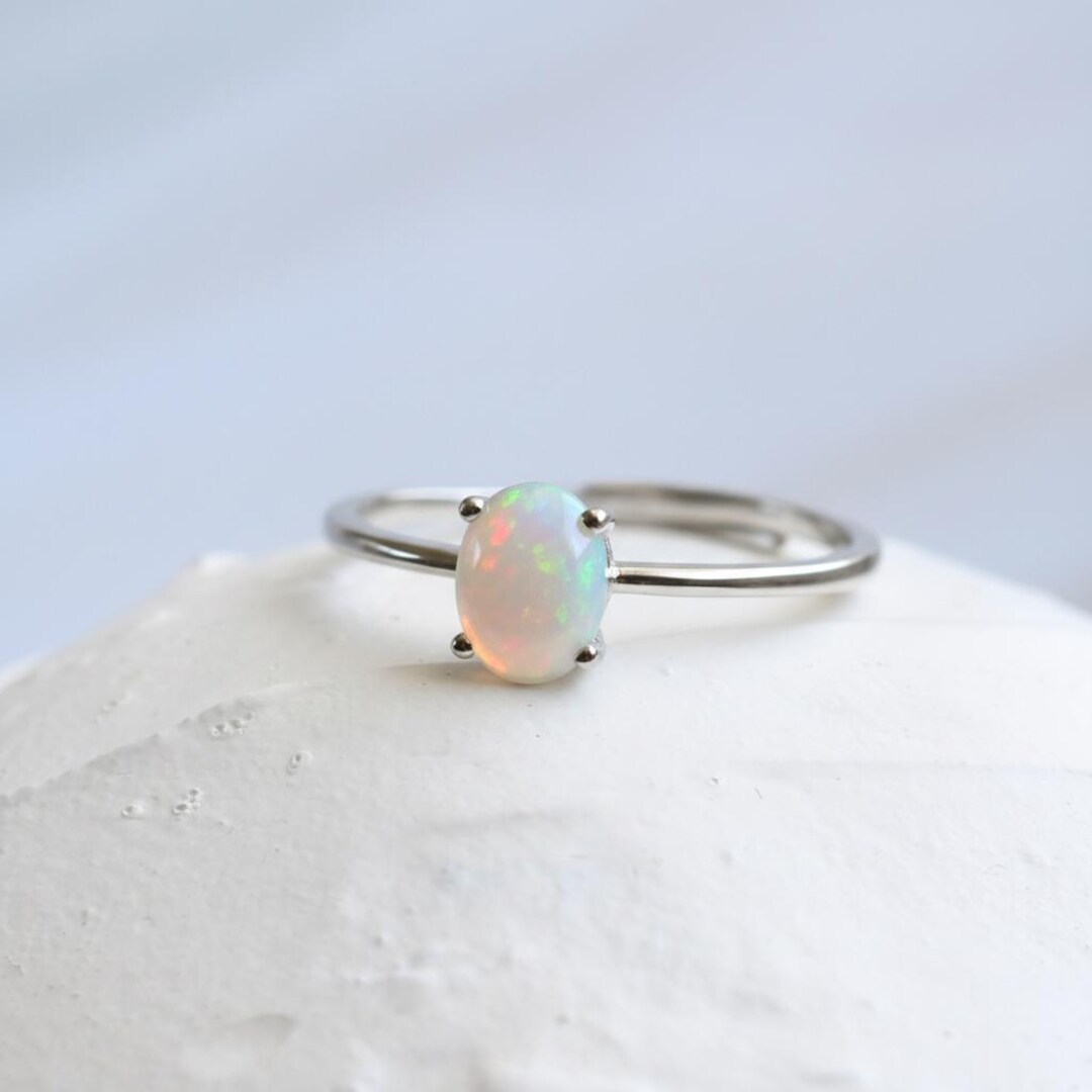 Dainty Fire Opal Adjustable Ring, Minimalist Stacking Ring, October ...
