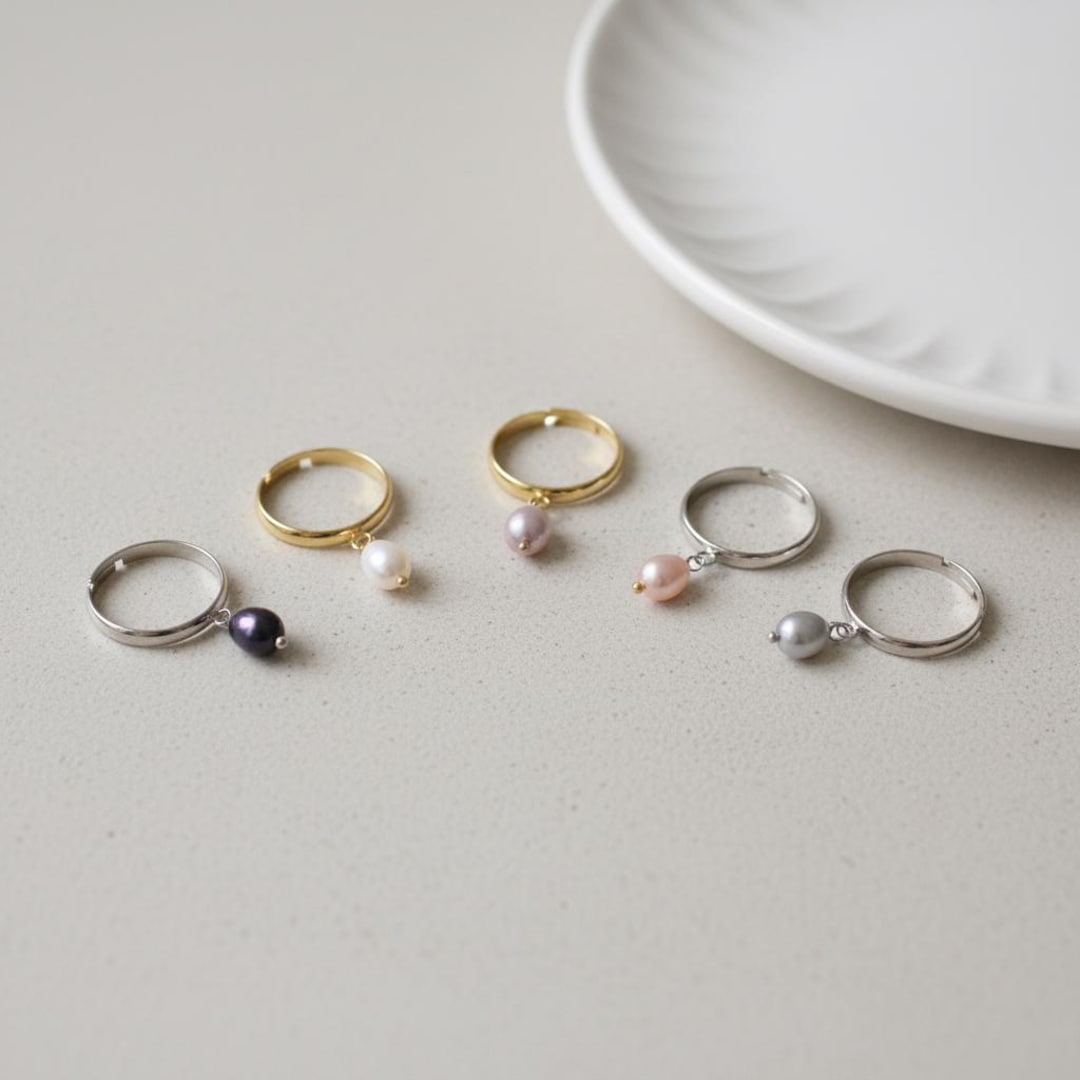 Pearl Dangle Ring, Everyday Stackable Charm-ring, Freshwater-pearl Drop ...