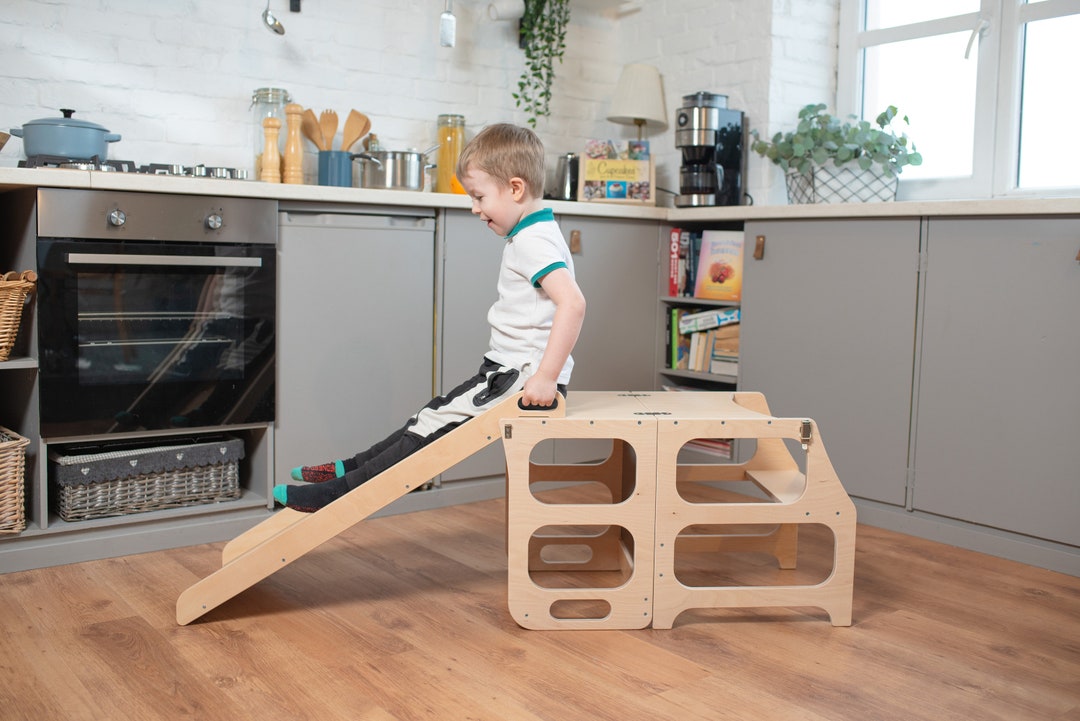 Toddler Helping Tower 4in1 Kitchen Tower Table Chalk Board Slide ...