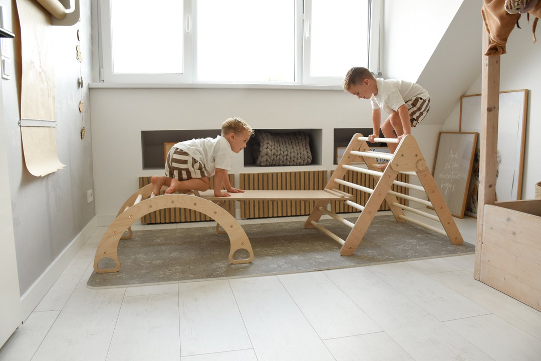 Wooden Climbing Triangle SET of 3 Montessori Triangle With Slide and ...