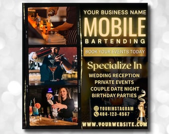 Mobile Bartending Flyer DIY Mixologist Bartender Drink Services Party ...