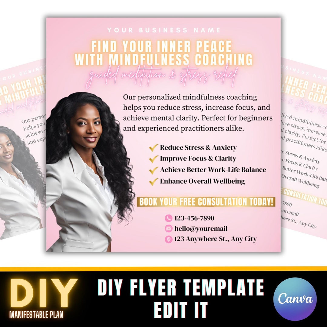 Mindfulness Coach Flyer Template | Editable Meditation and Stress ...