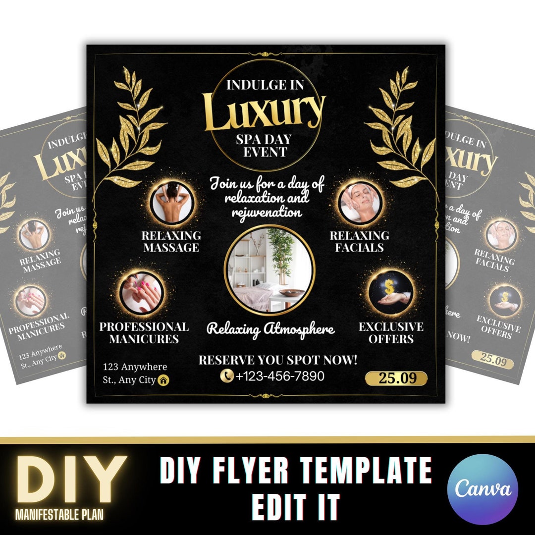 Luxury Spa Event Flyer Template | Gold and Pink Design (instant ...