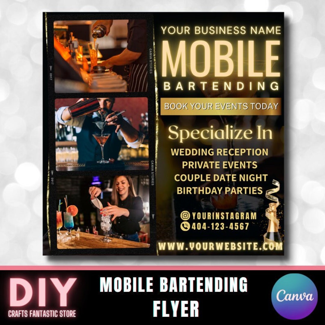 Mobile Bartending Flyer | DIY Mixologist Bartender Drink Services Party ...