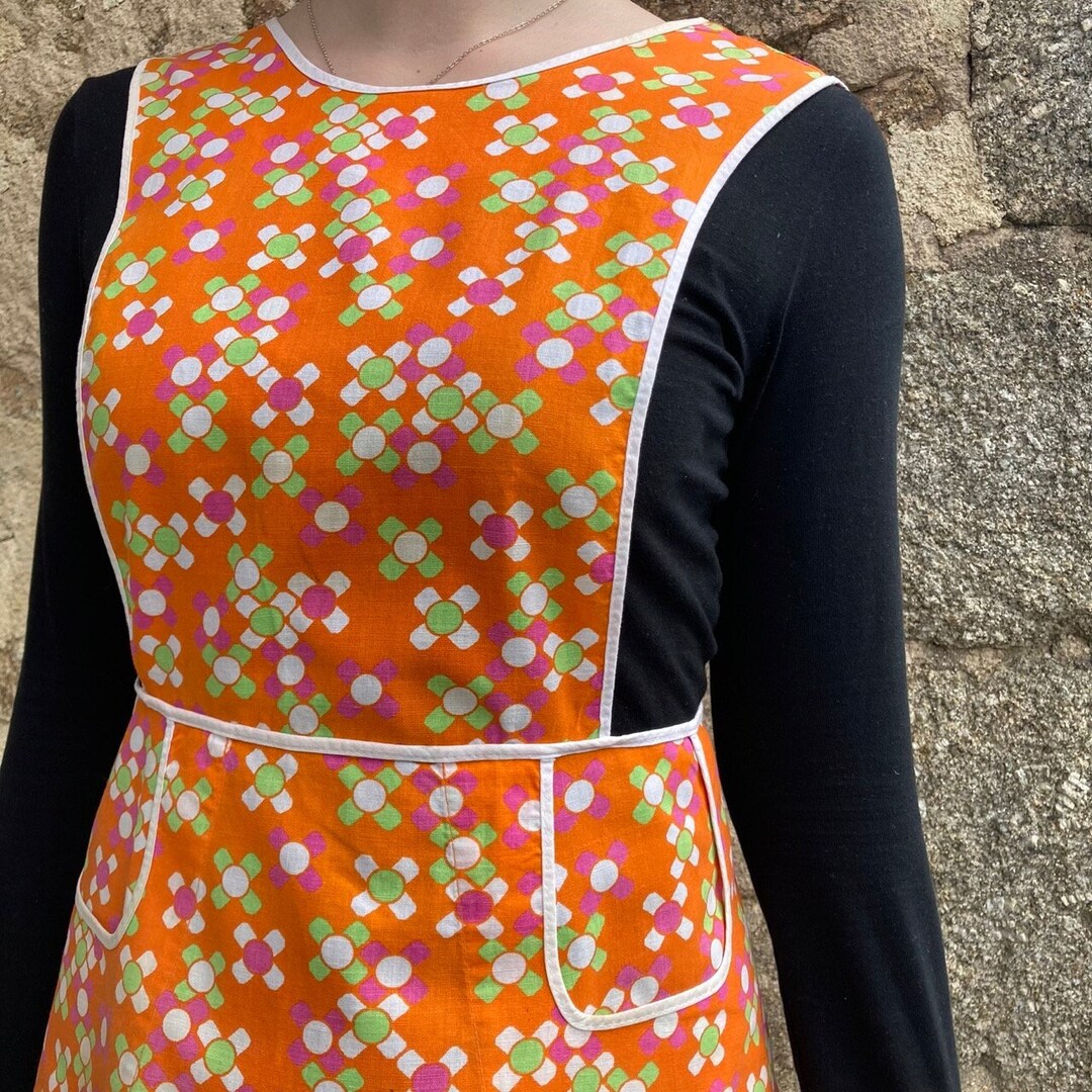 Vintage Cotton 1960s 1970s Apron Tabard Overall Coverall Housekeeping ...