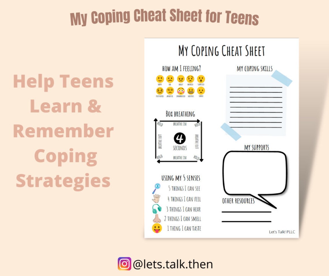 My Coping Cheat Sheet for Teens, Coping Skills Worksheet for Teens ...