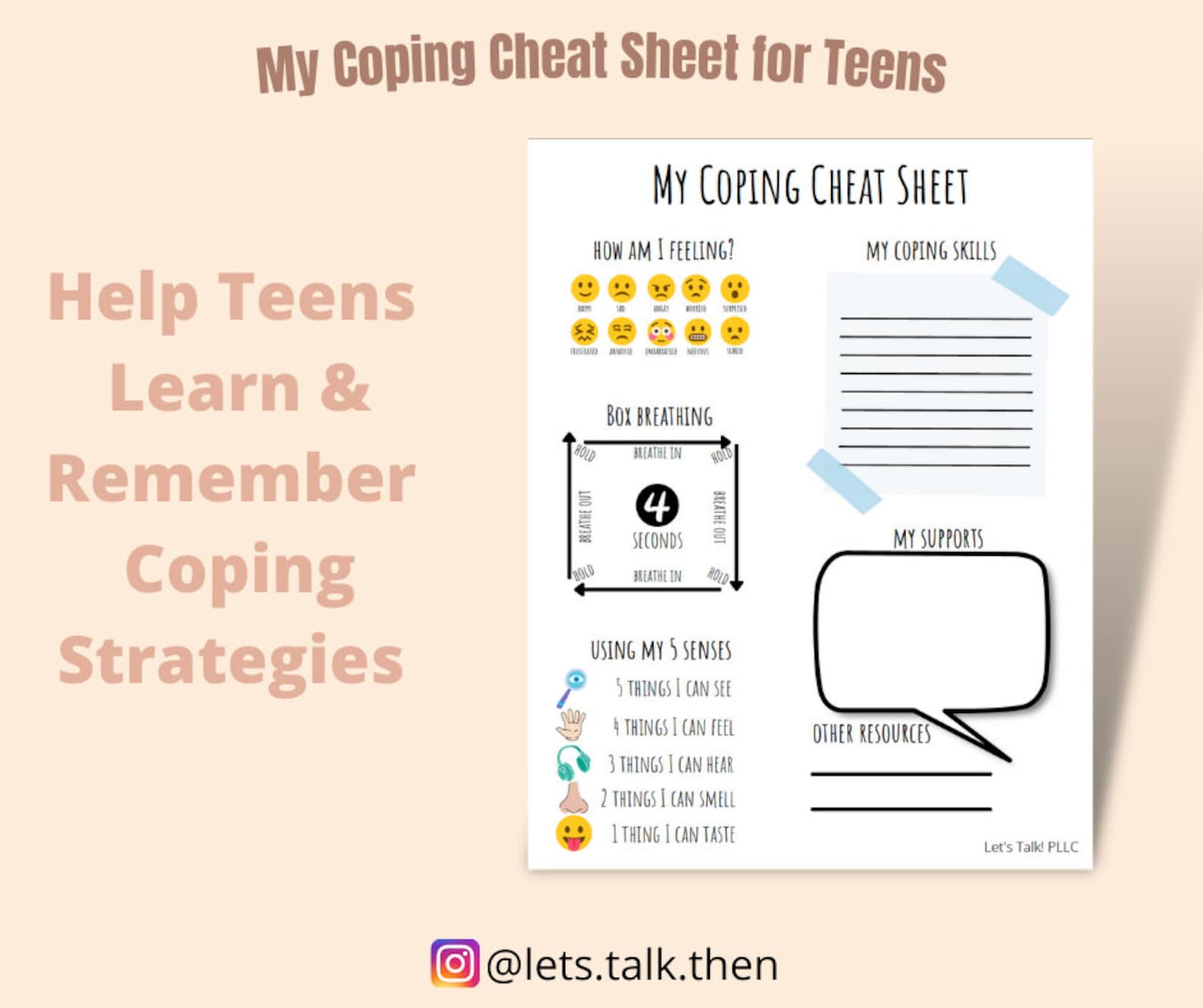My Coping Cheat Sheet for Teens, Coping Skills Worksheet for Teens ...