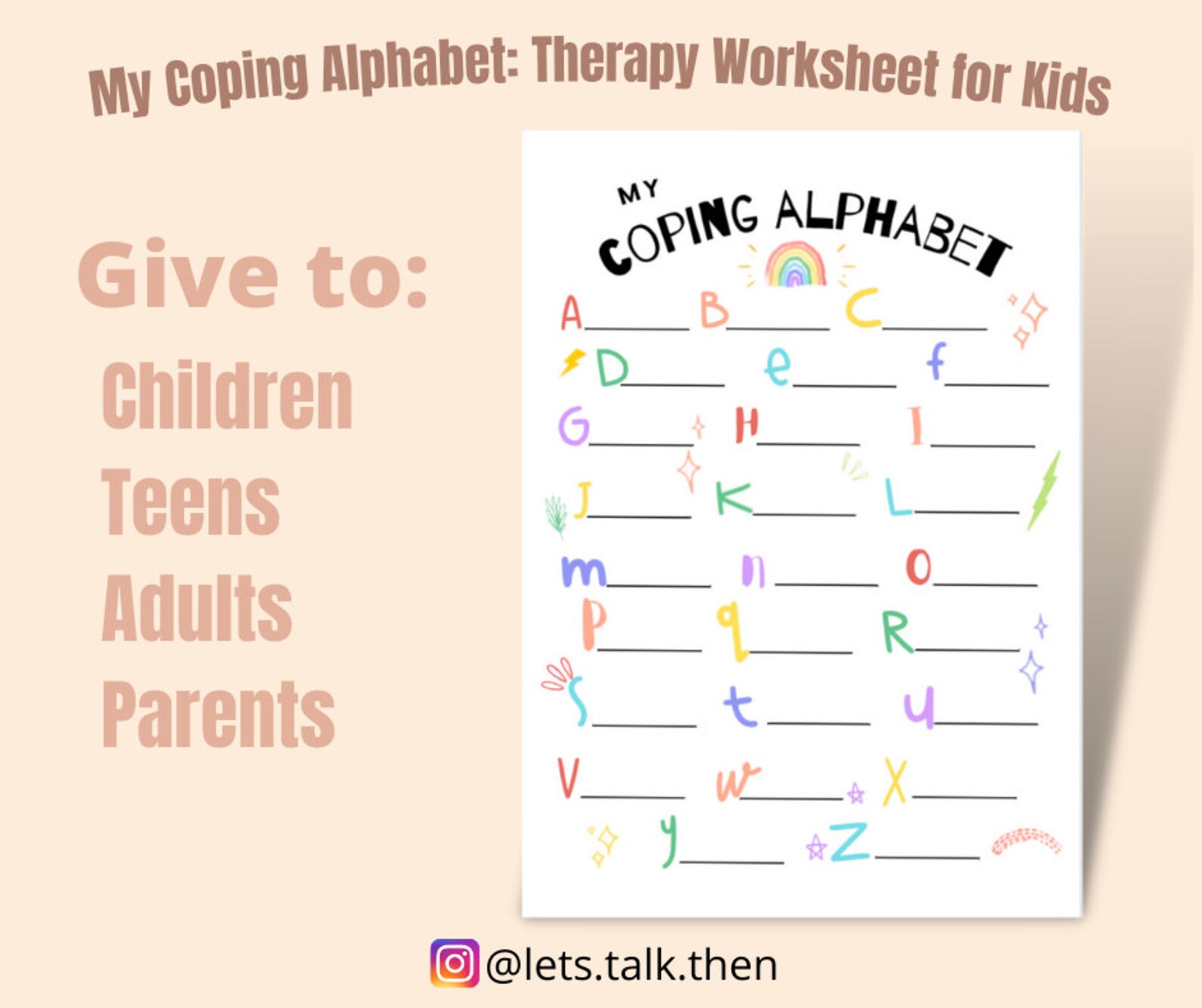 Coping Alphabet Worksheet, Therapy Worksheet, Coping Skills Worksheet ...