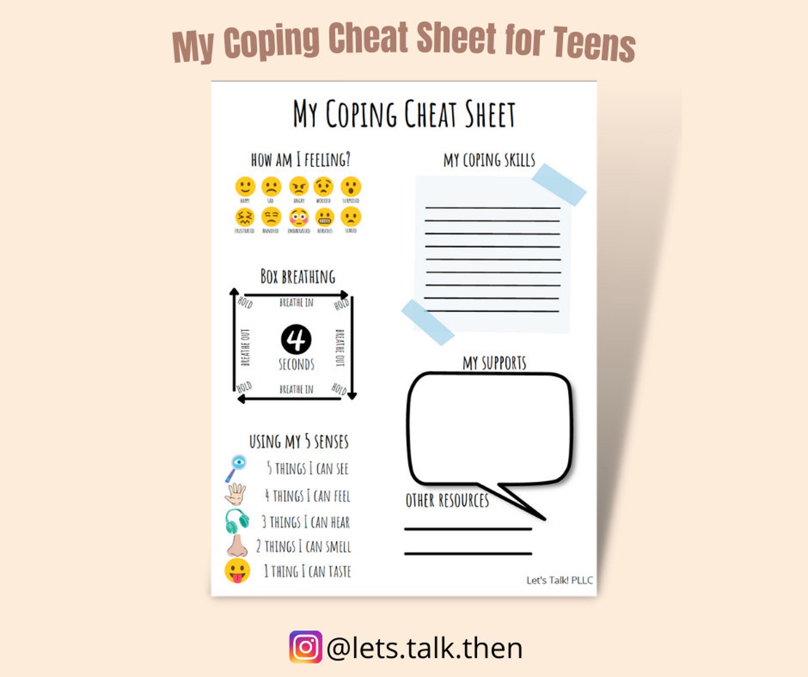 My Coping Cheat Sheet for Teens, Coping Skills Worksheet for Teens ...
