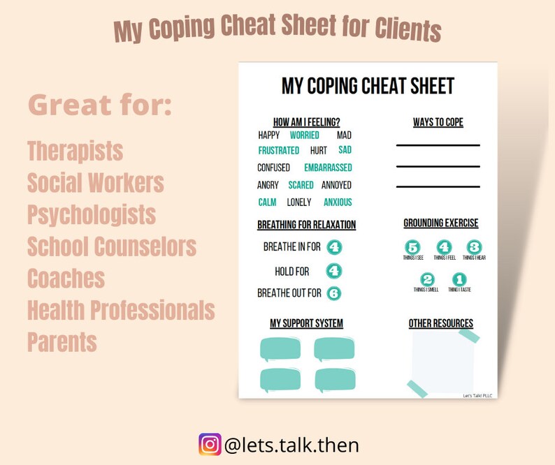Coping Cheat Sheet for Teens & Adults, Coping Worksheet, Coping Skills ...
