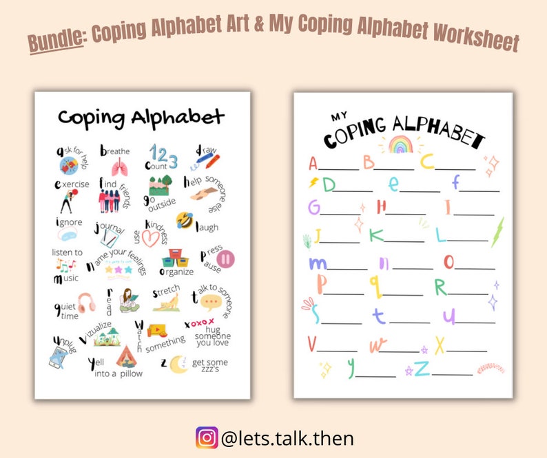 Bundle: Coping Alphabet Wall Art & Coping Alphabet Worksheet for Kids ...