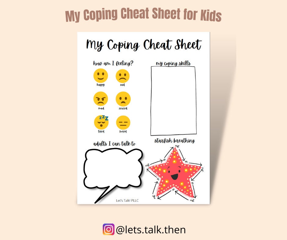 My Coping Cheat Sheet for Kids, Therapy Worksheet for Kids, Coping ...