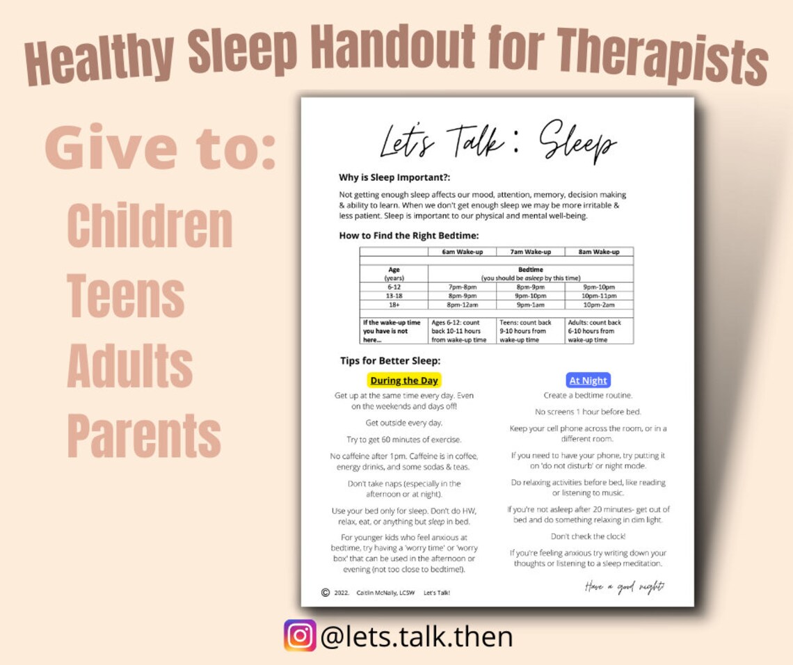 Let's Talk: Sleep, Sleep Handout, Sleep Worksheet, Sleep Tips, Therapy ...
