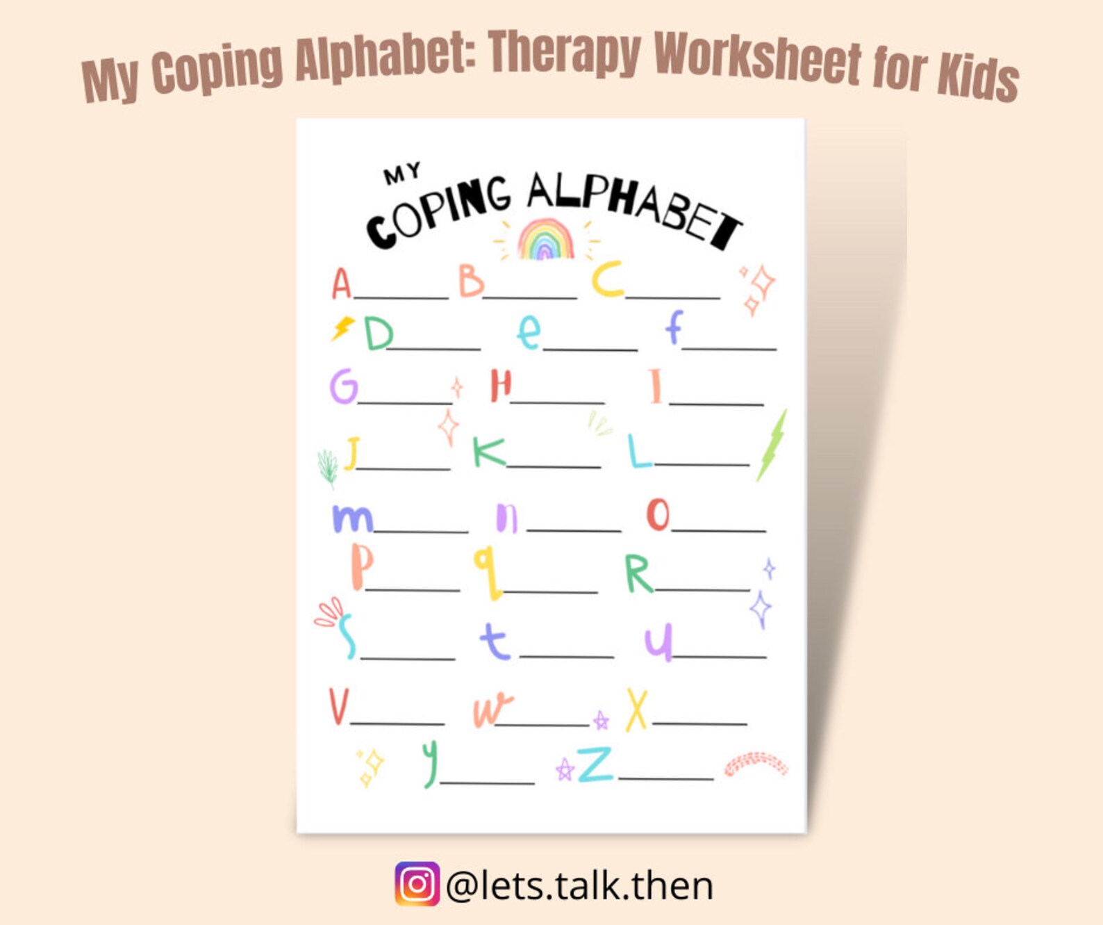 Coping Alphabet Worksheet, Therapy Worksheet, Coping Skills Worksheet ...