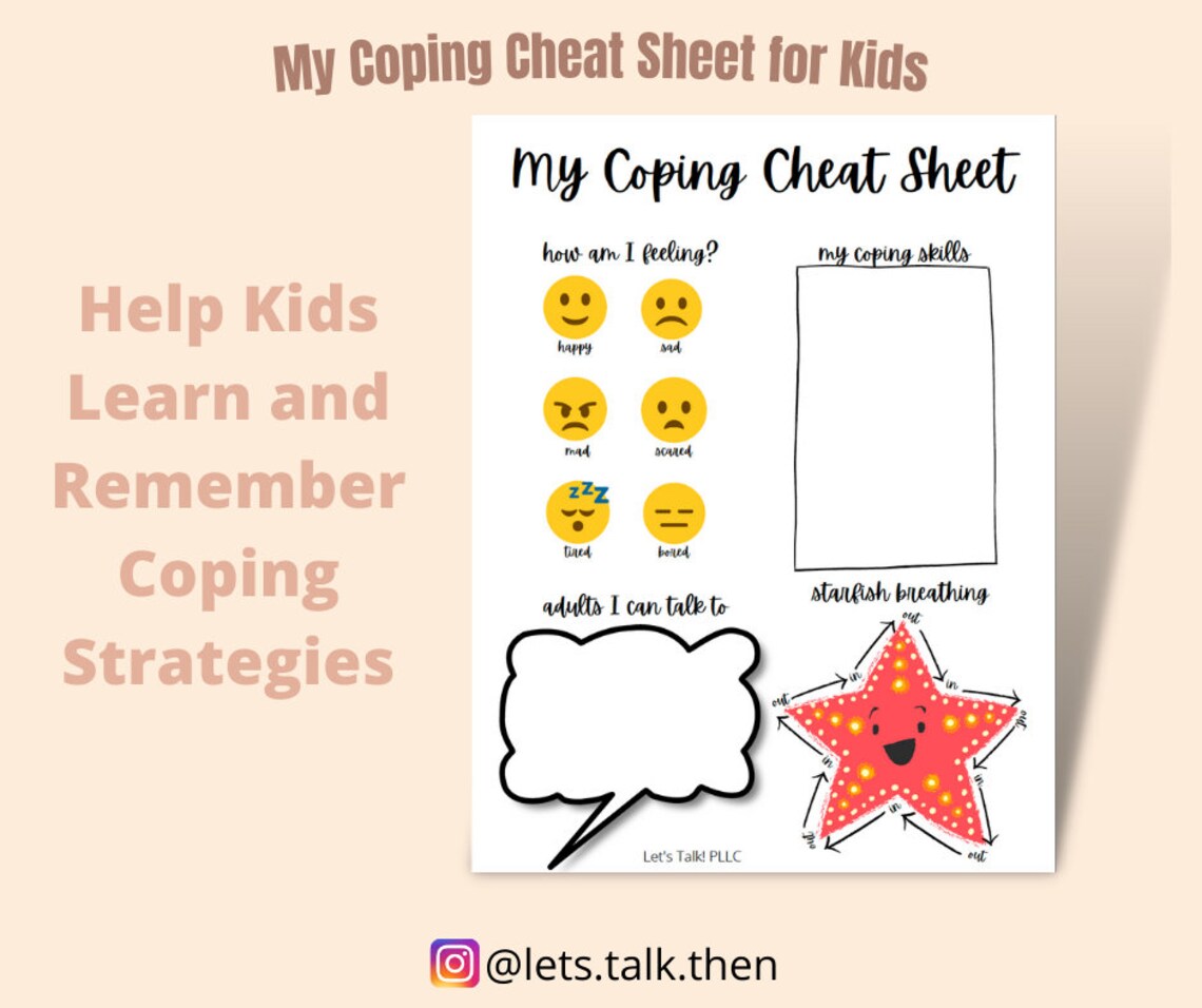 My Coping Cheat Sheet for Kids Therapy Worksheet for Kids | Etsy