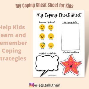 My Coping Cheat Sheet for Kids, Therapy Worksheet for Kids, Coping ...