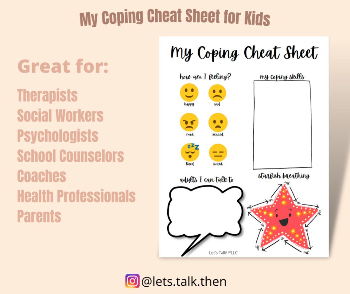 My Coping Cheat Sheet for Kids Therapy Worksheet for Kids | Etsy