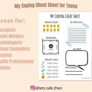 My Coping Cheat Sheet for Teens, Coping Skills Worksheet for Teens ...