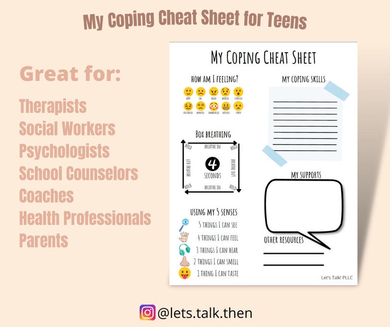 My Coping Cheat Sheet for Teens, Coping Skills Worksheet for Teens ...