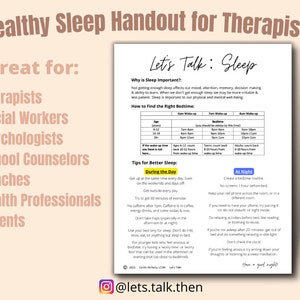 Let's Talk: Sleep, Sleep Handout, Sleep Worksheet, Sleep Tips, Therapy ...