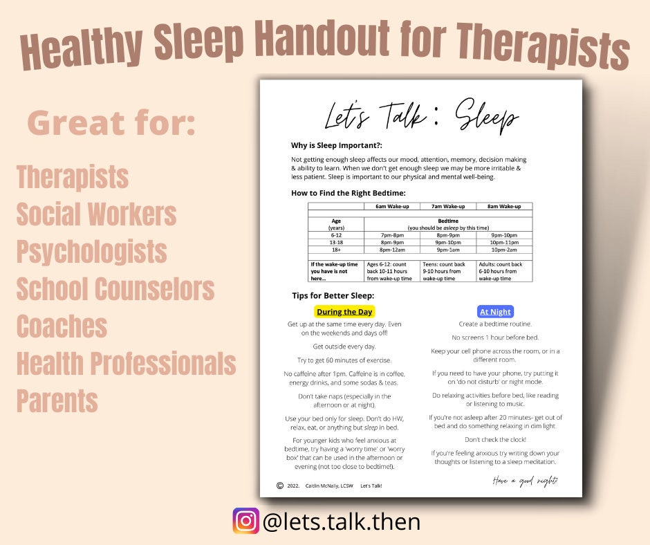 Let's Talk: Sleep, Sleep Handout, Sleep Worksheet, Sleep Tips, Therapy ...