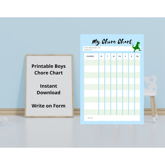 Boys Dinosaur Chore Chart Printable Chore Chart Weekly | Etsy