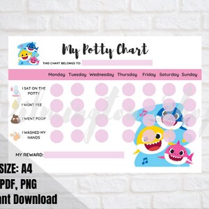 Paper Paper & Party Supplies Reading Chart Potty Training Baby Shark ...
