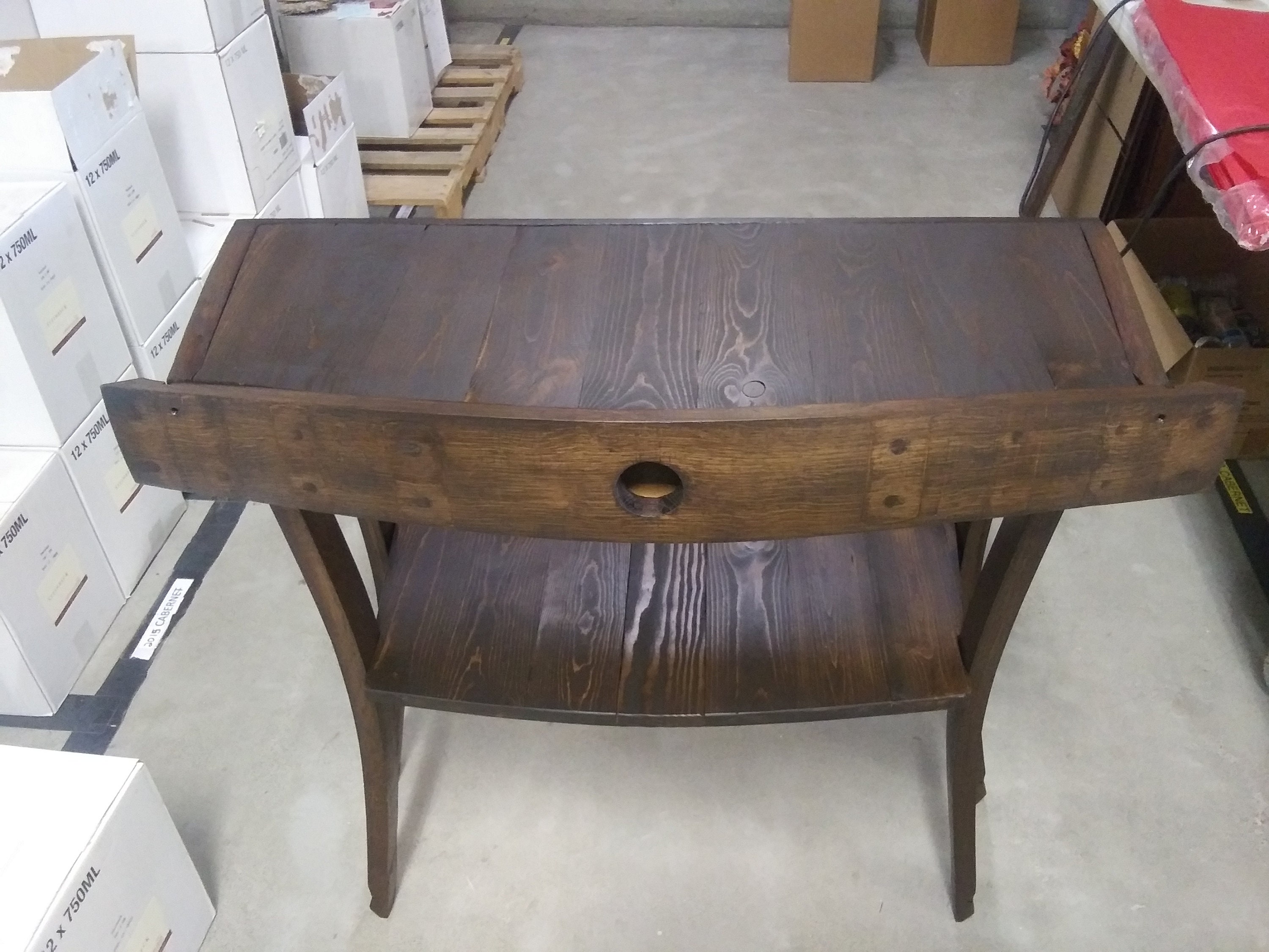 Wine Barrel Stave Table (with Shelf and Drawer) - Etsy