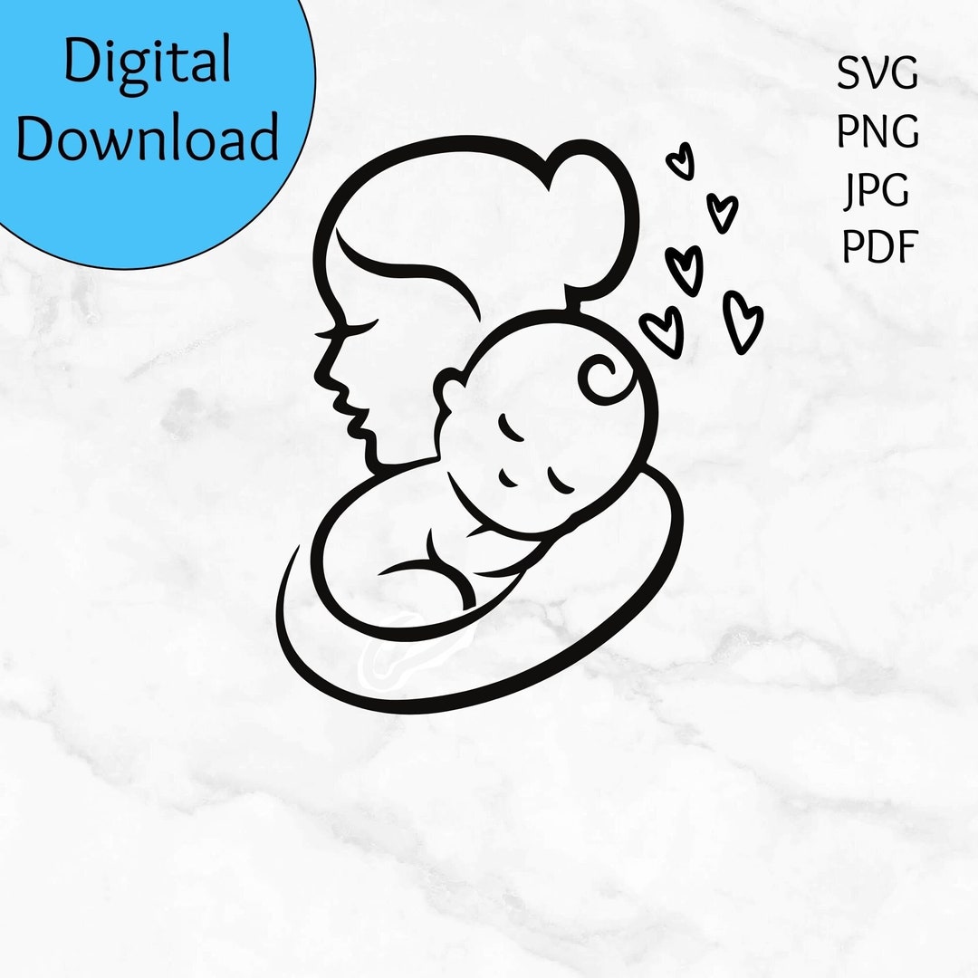 New Mom and Baby SVG, New Mom Clip Art, Minimalist SVG, Sleepy Baby ...
