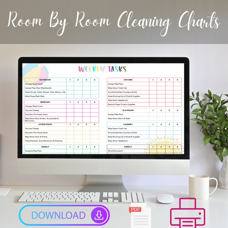 Room by Room: Home Cleaning Checklist, Weekly Cleaning Checklist ...